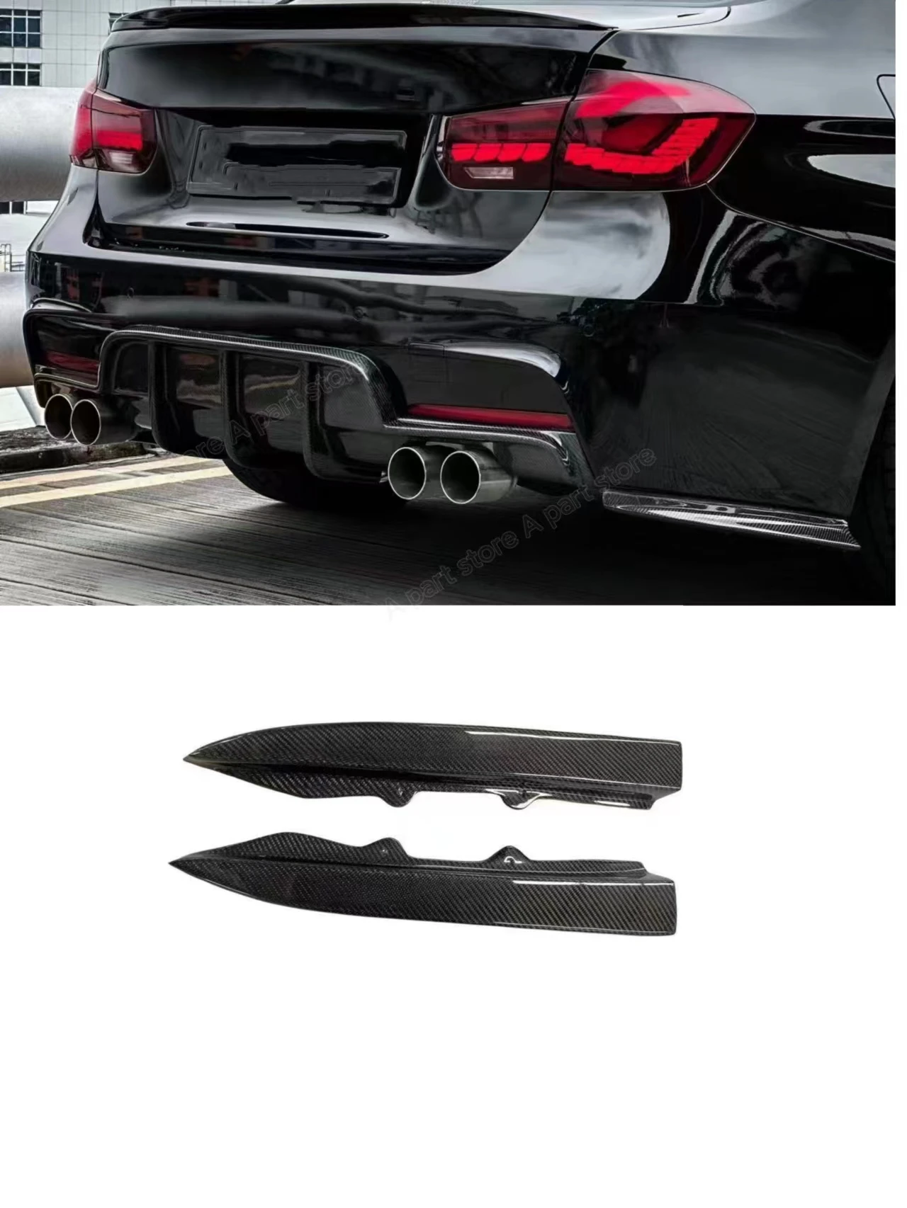 PSM-Style-Carbon-Fiber-Rear-Bumper-Side-Diffuser-Splitters-For-BMW-3 ...
