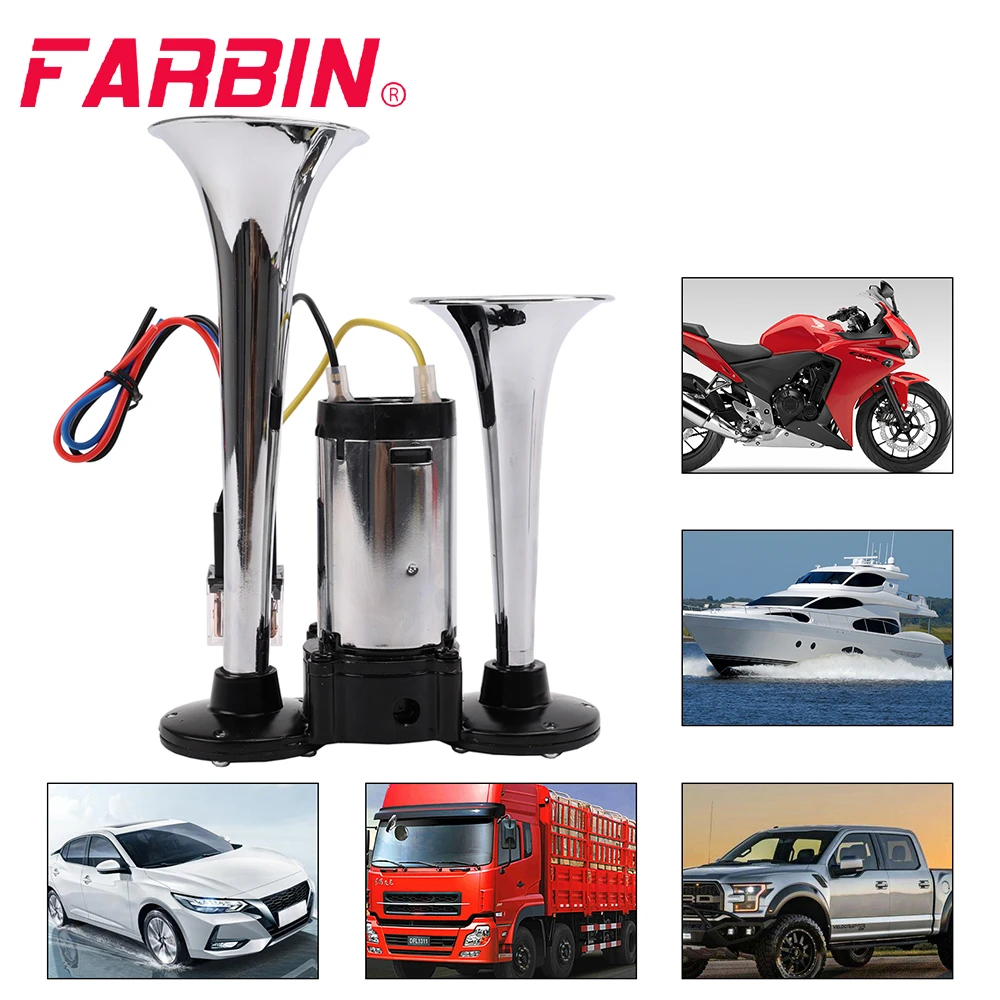 Farbin 12v Air Horn Double Tube Conjoined Pump Horn Super Loud With ...