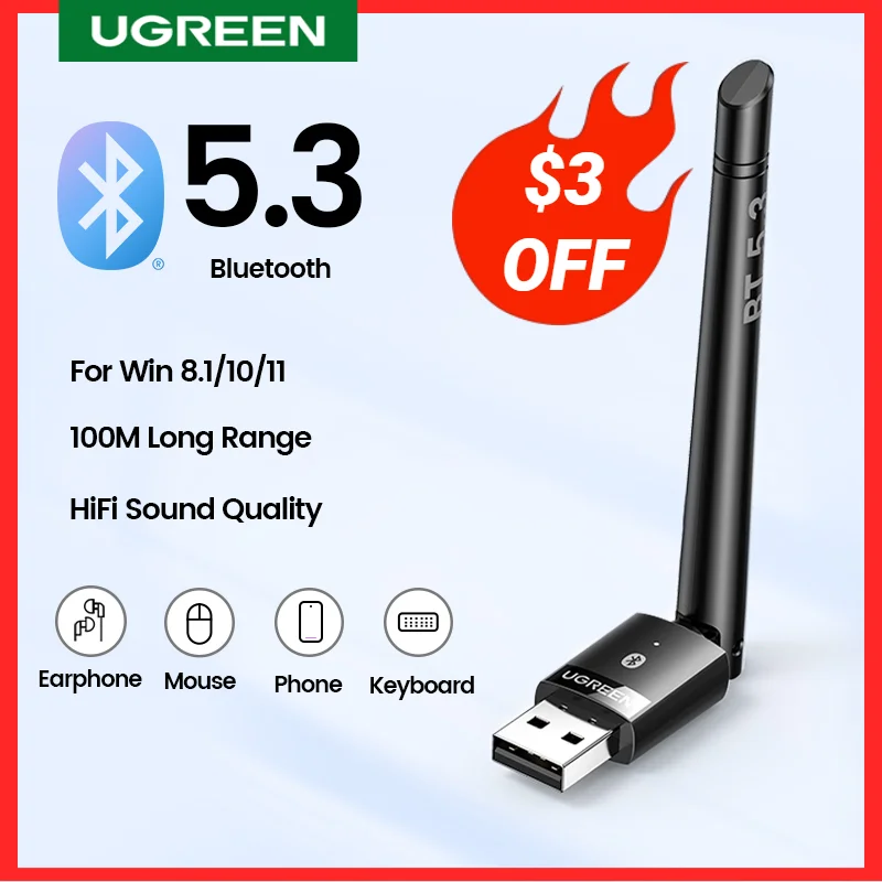 UGREEN-USB-Bluetooth-5-3-Adapter-100M-Dongle-for-PC-Speaker-Wireless ...
