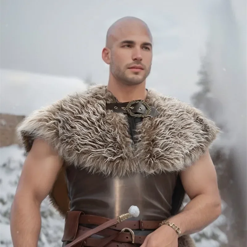 Men Viking Fur Shawl Medieval Spartans Mantle Shoulder Wrap Collar ...
