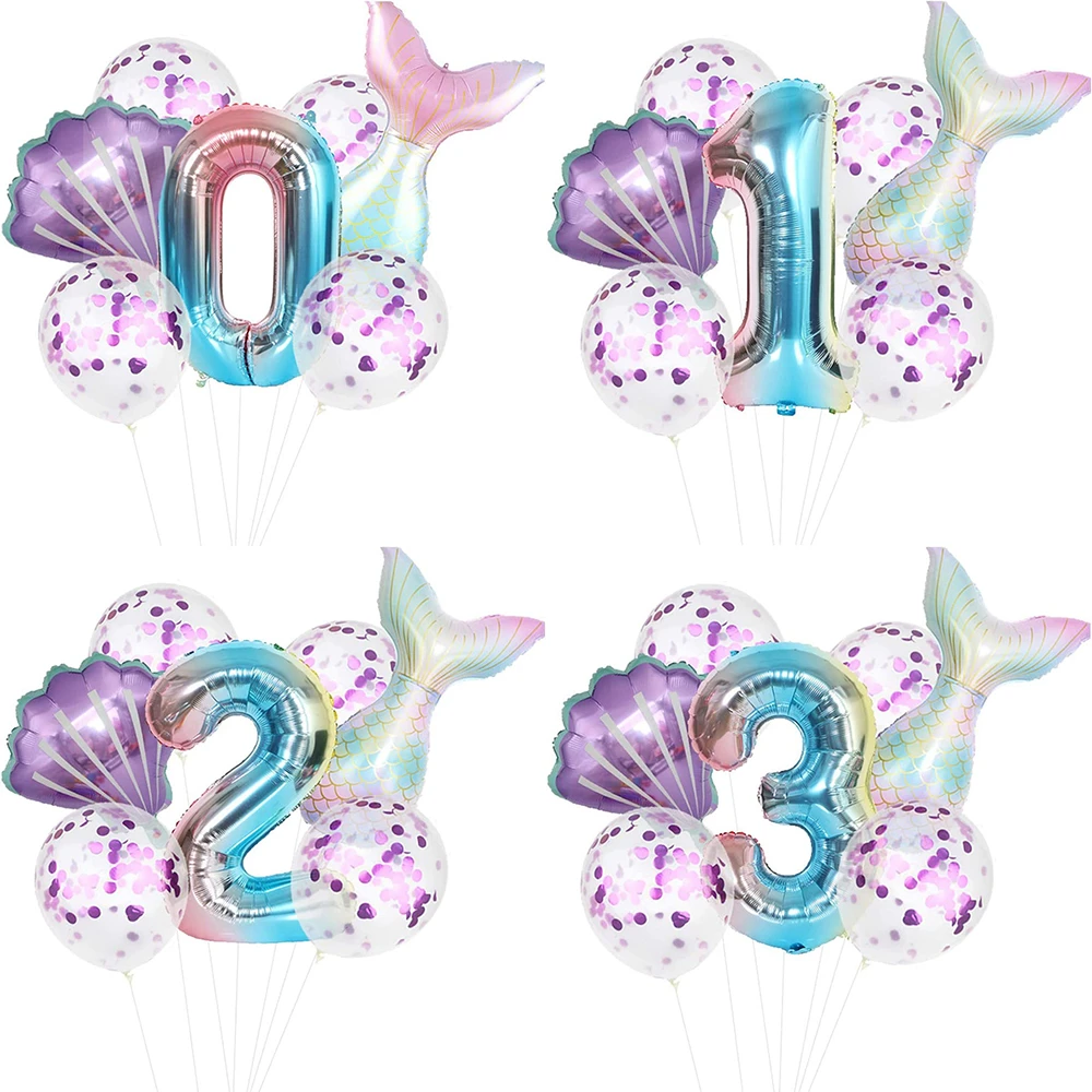 1set Mermaid Tail Party Balloons Number Foil Balloon 1st 2nd 3rd Girls ...