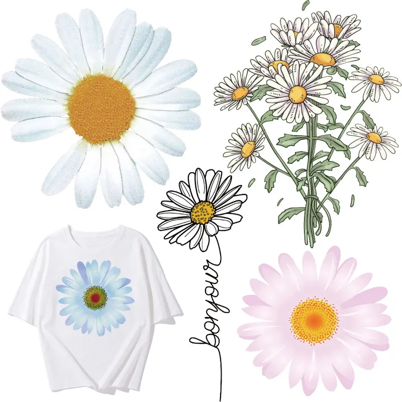 Daisy-Flowers-Iron-on-Transfers-for-Clothing-Thermoadhesive-Patches-on ...