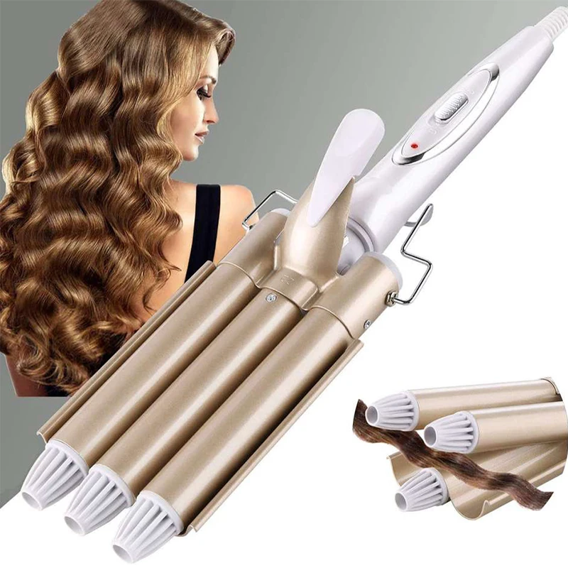Curling-Iron-Ceramic-Triple-Barrel-Electric-Irons-Hair-Curler-Three ...