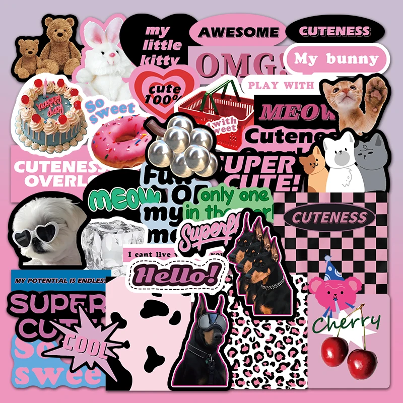 44Pcs Vintage Pink black Egirl Y2K Charm Stickers Aesthetic 90s Laptop ...