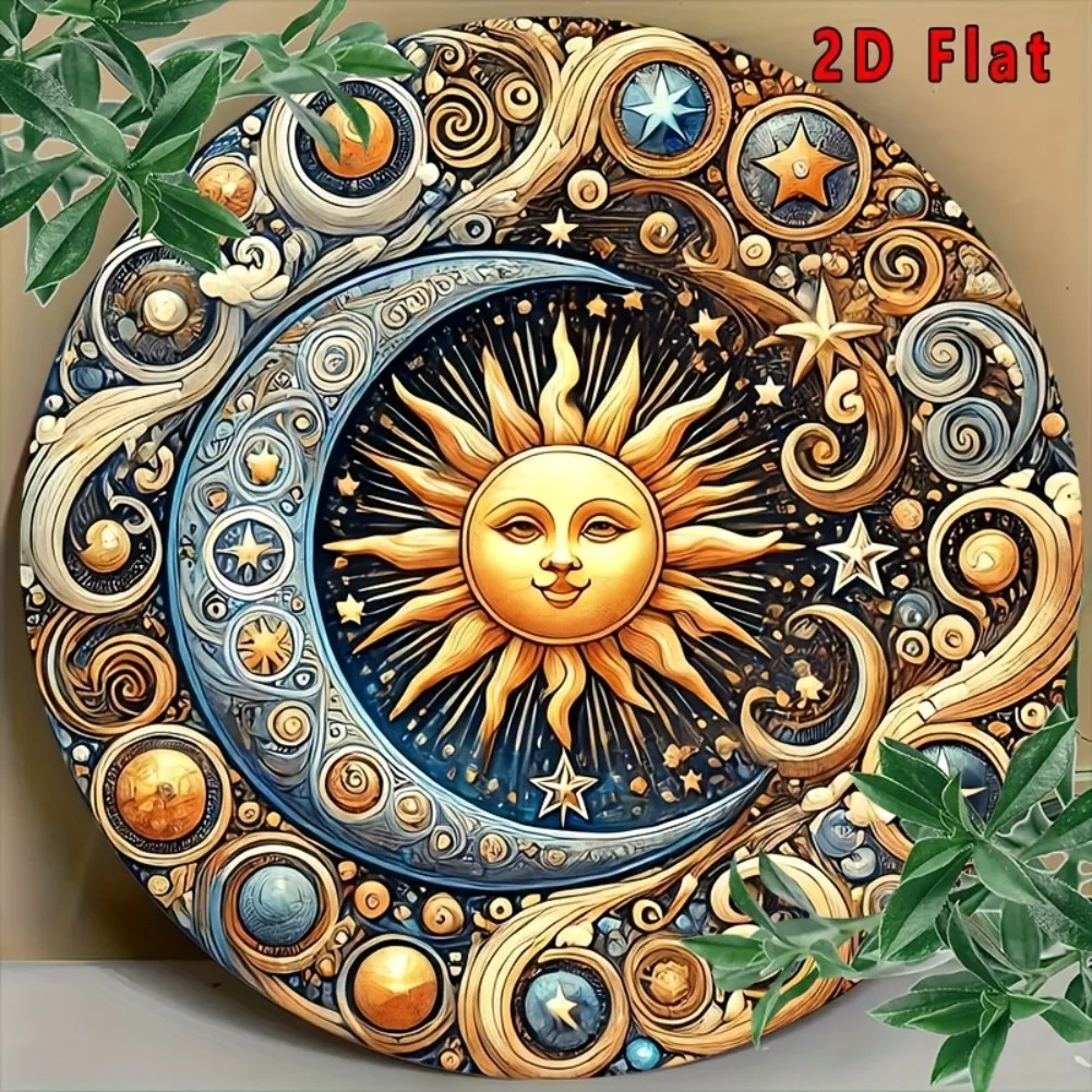2D Flat, 2D Flat 1pc, 8x8 inches Round Sun & Moon Celestial Aluminum ...