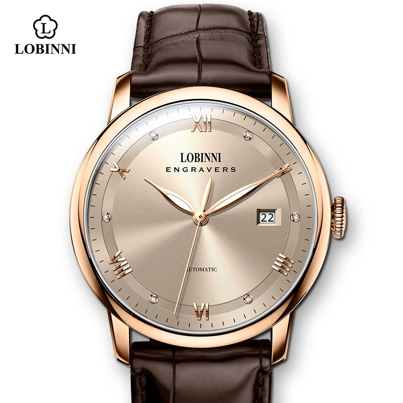 LOBINNI Minimalist Design Leather Strap Men Wristwatch Luminous Poniter ...