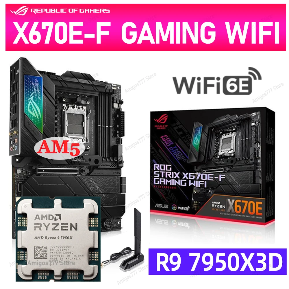 AMD RYZEN 9 7950X3D R9 CPU Suit ASUS ROG STRIX X670E F GAMING WIFI 6E ...