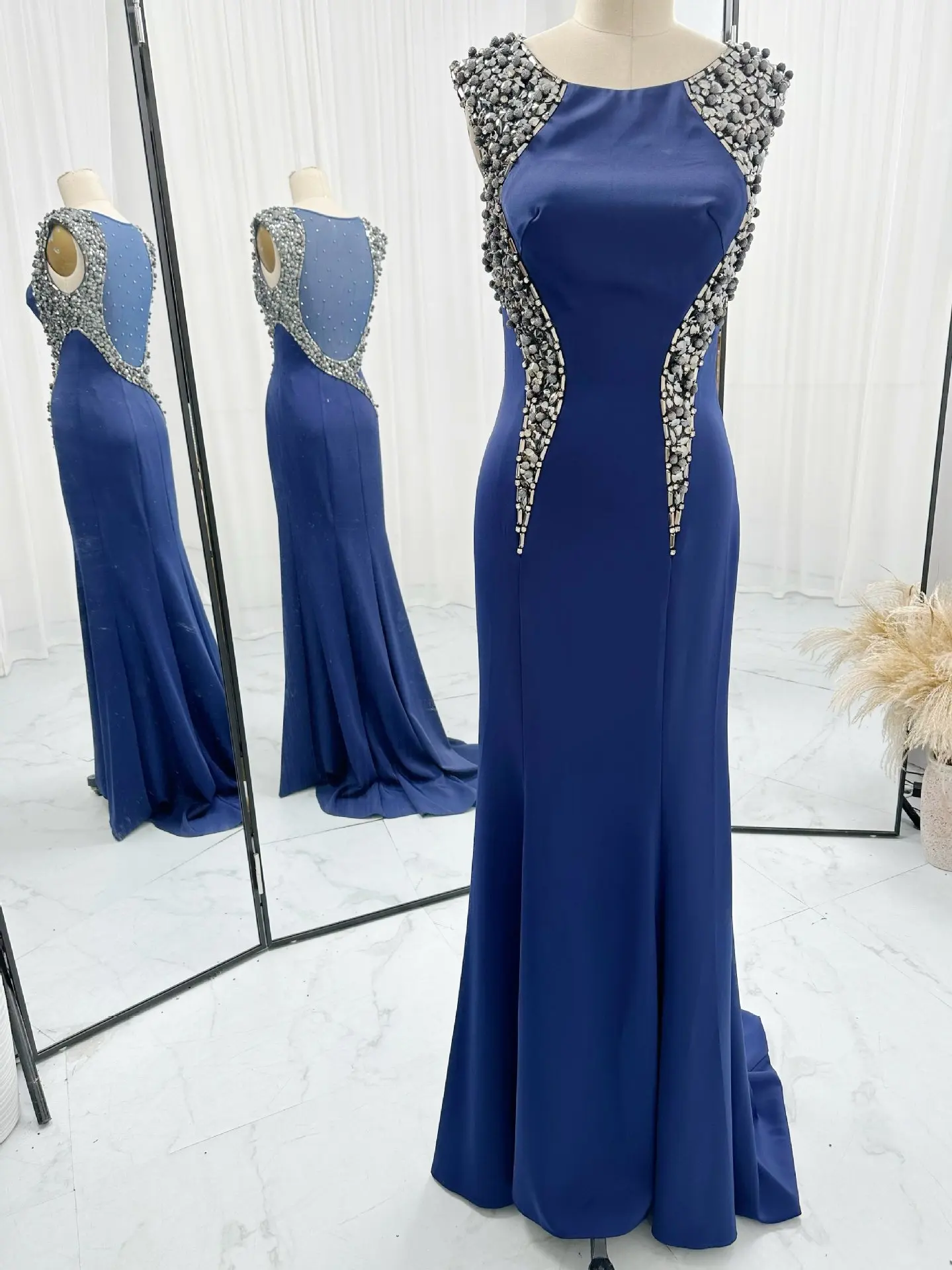 Blue-Fashion-Beads-Design-Sensory-Mermaid-Host-Banquet-Evening-Dress ...