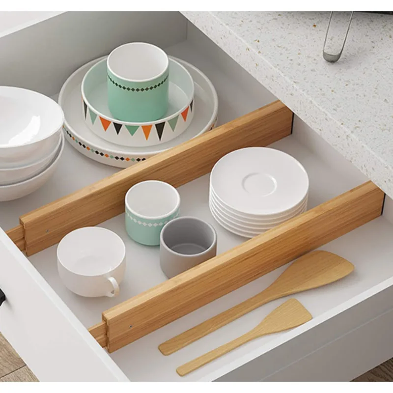 Natural-Wood-Retractable-Drawer-Partition-Adjustable-Storage-Drawers ...