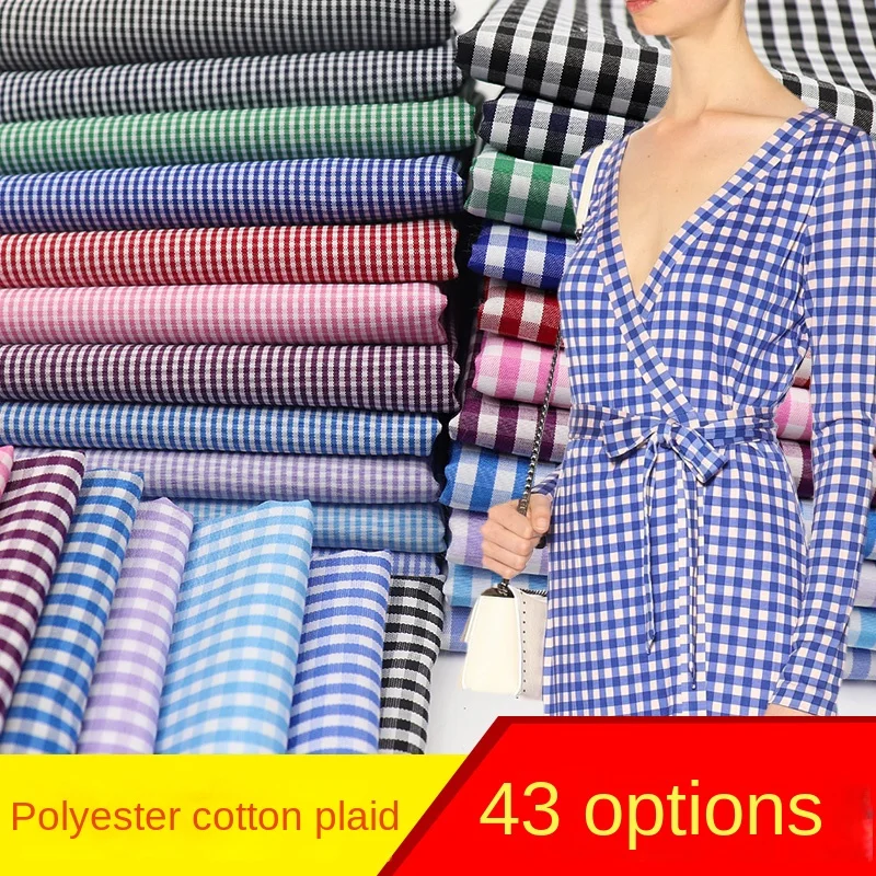 Yarn-dyed Polyester Cotton Plaid Fabric Black White Pink Shirt Dress ...