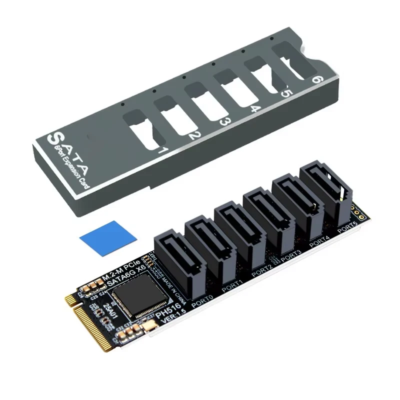 NVME에서 6포트 SATA3.0 확장 카드 라이저 컨버터 SSD HDD SATA3 포트 멀티플라이어 M.2 M 키에서 SATA ...