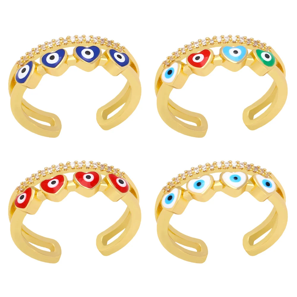 OCESRIO Trendy Enamel Zircon Evil Eye Women Ring Copper Gold Plated ...
