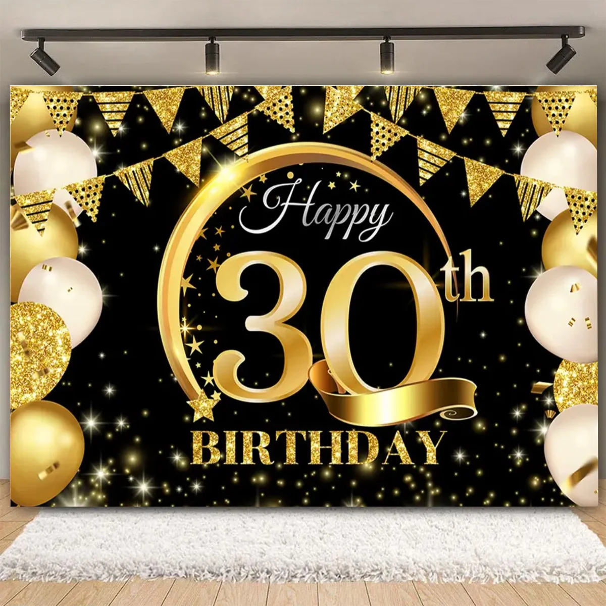 Black-Gold-Adult-Happy-Birthday-Backdrops-30-50-45-55-60-70-80-85th ...