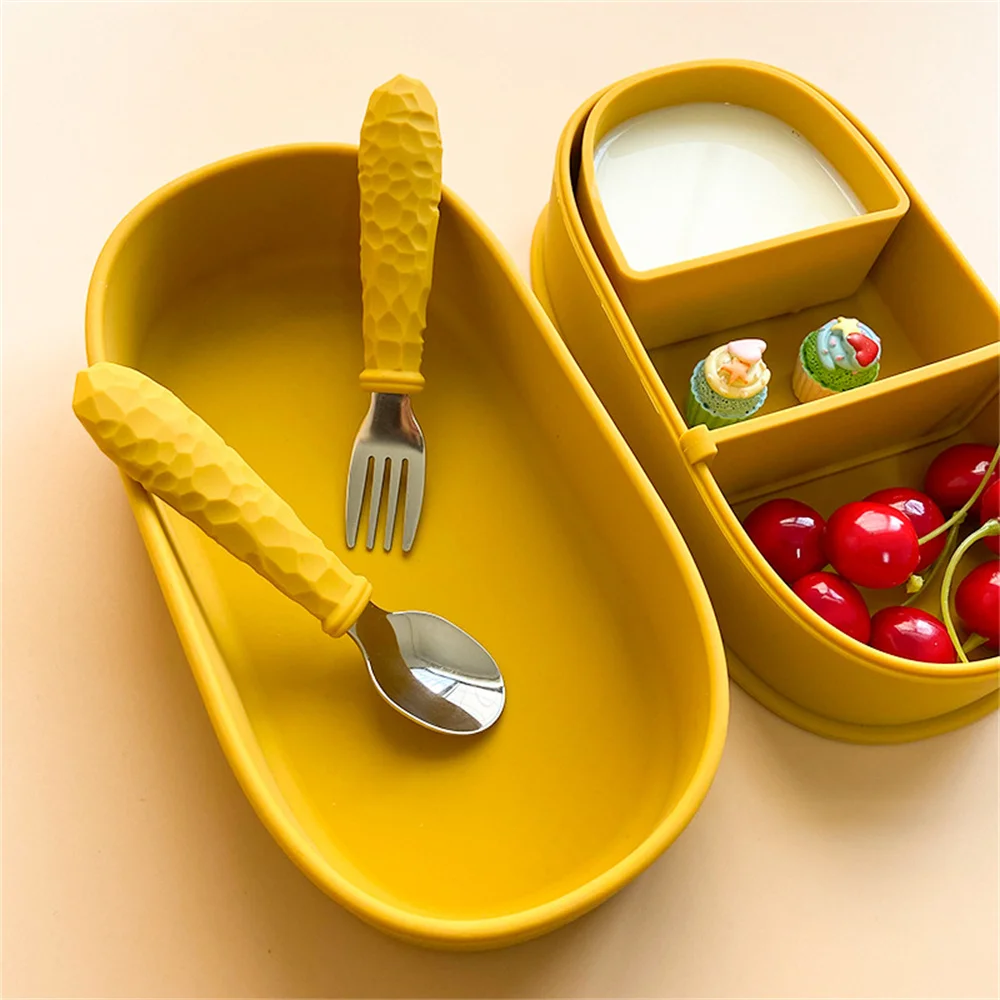 Meteorite-Surface-Handle-2pcs-Baby-Silicone-Fork-Spoon-Set-On-slip-Soft ...