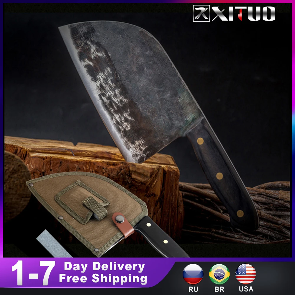 Xituo Full Tang Chef Knife Handmade Forged High-carbon Clad Steel ...