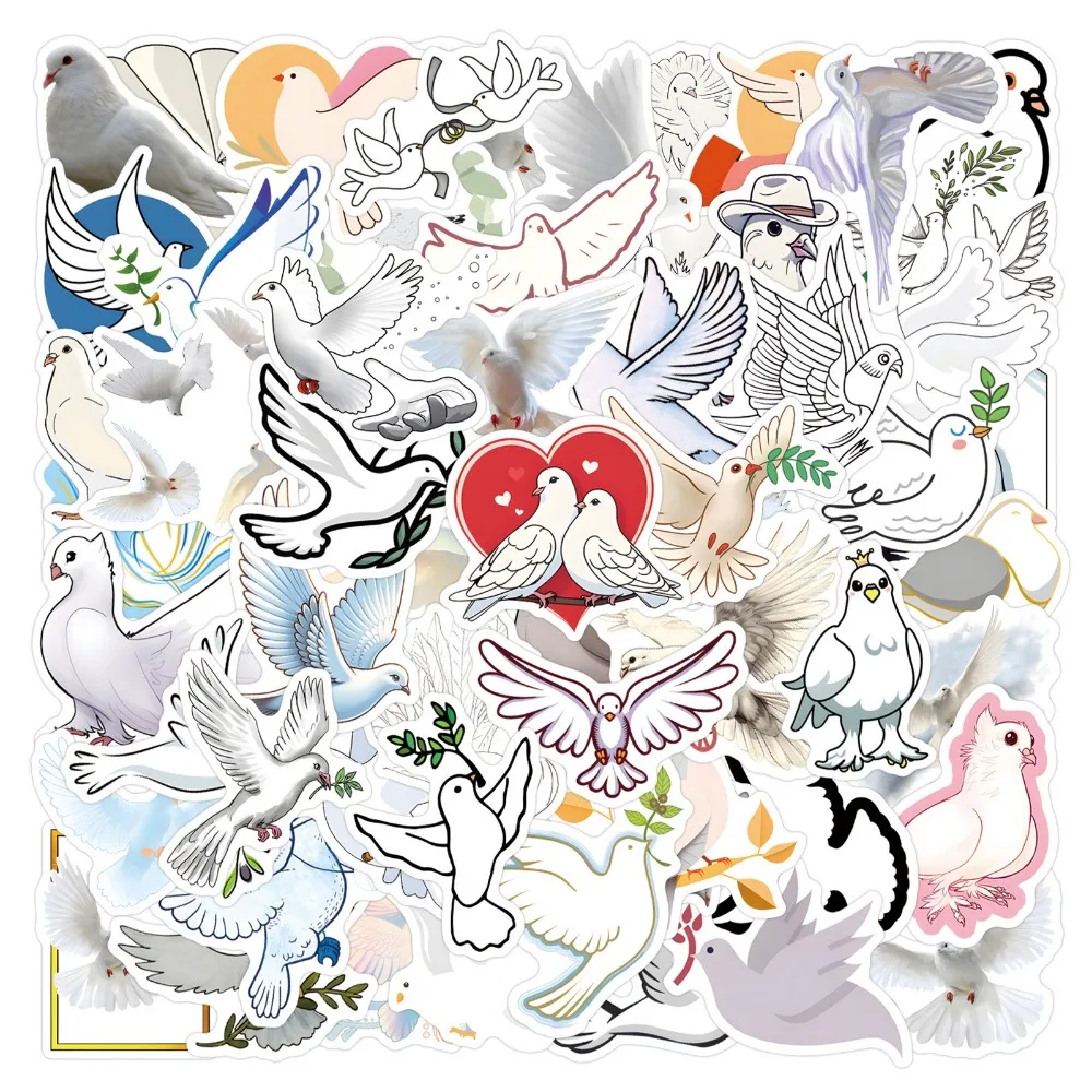 10/55Pcs Cute White Dove Love Heart Stickers Bird Cool Animal DIY ...