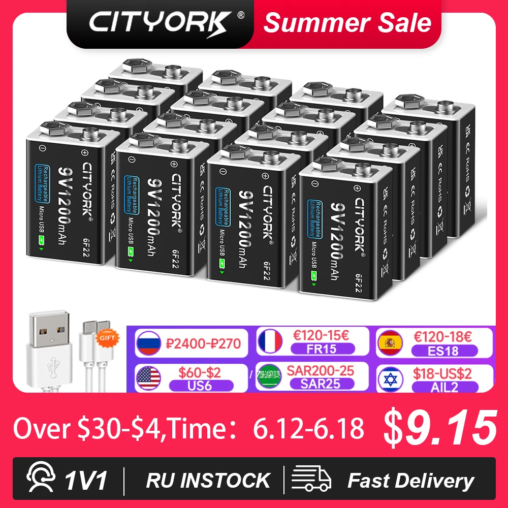 Bater-a-recargable-de-9V-1200mAh-6F22-9V-Micro-USB-Cable-USB-para ...