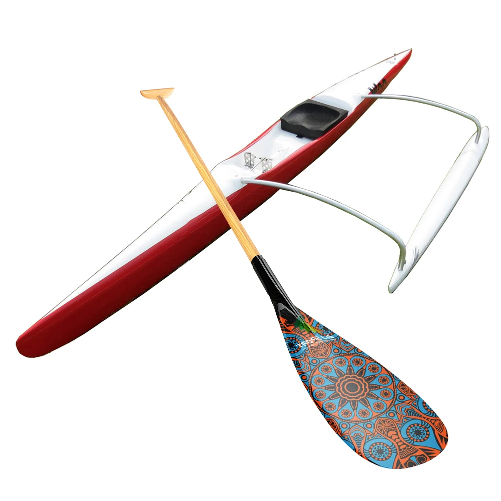 ZJ OC Outrigger Paddle canoe with Wood shaft Graphic Blade For OC1/OC2 ...