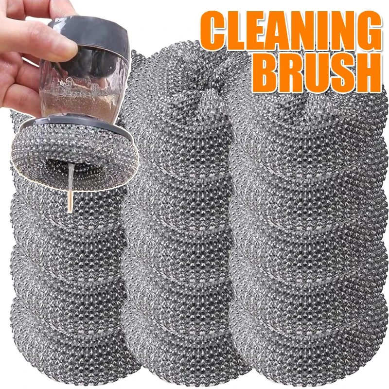 1~5PCs Stainless Steel Kitchen Pot Brush with Handle Wire Ball ...