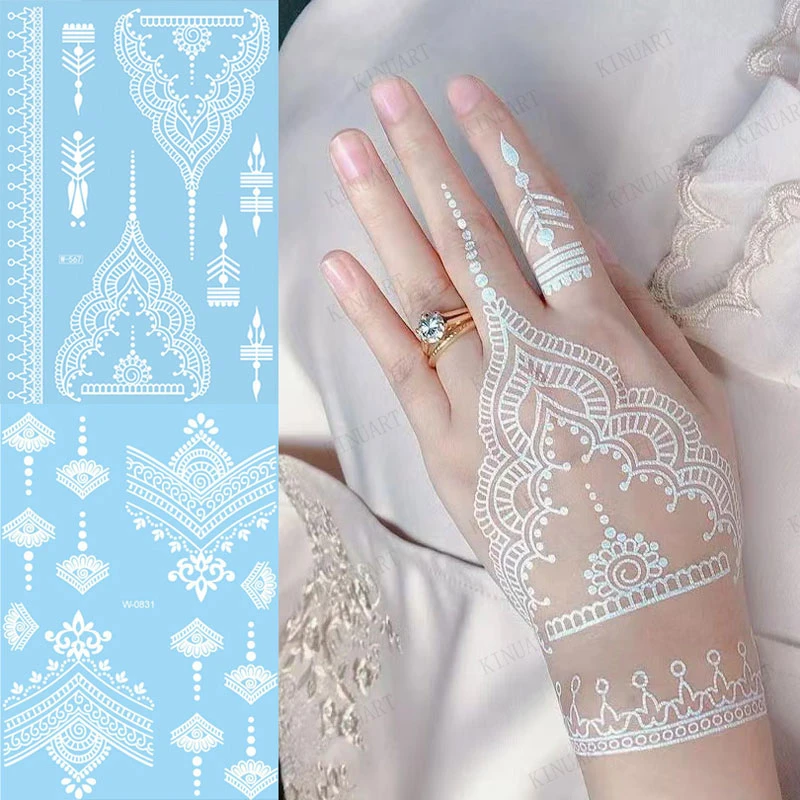 White Henna Tattoos For Women Waterproof Temporary Tattoos Body Art ...