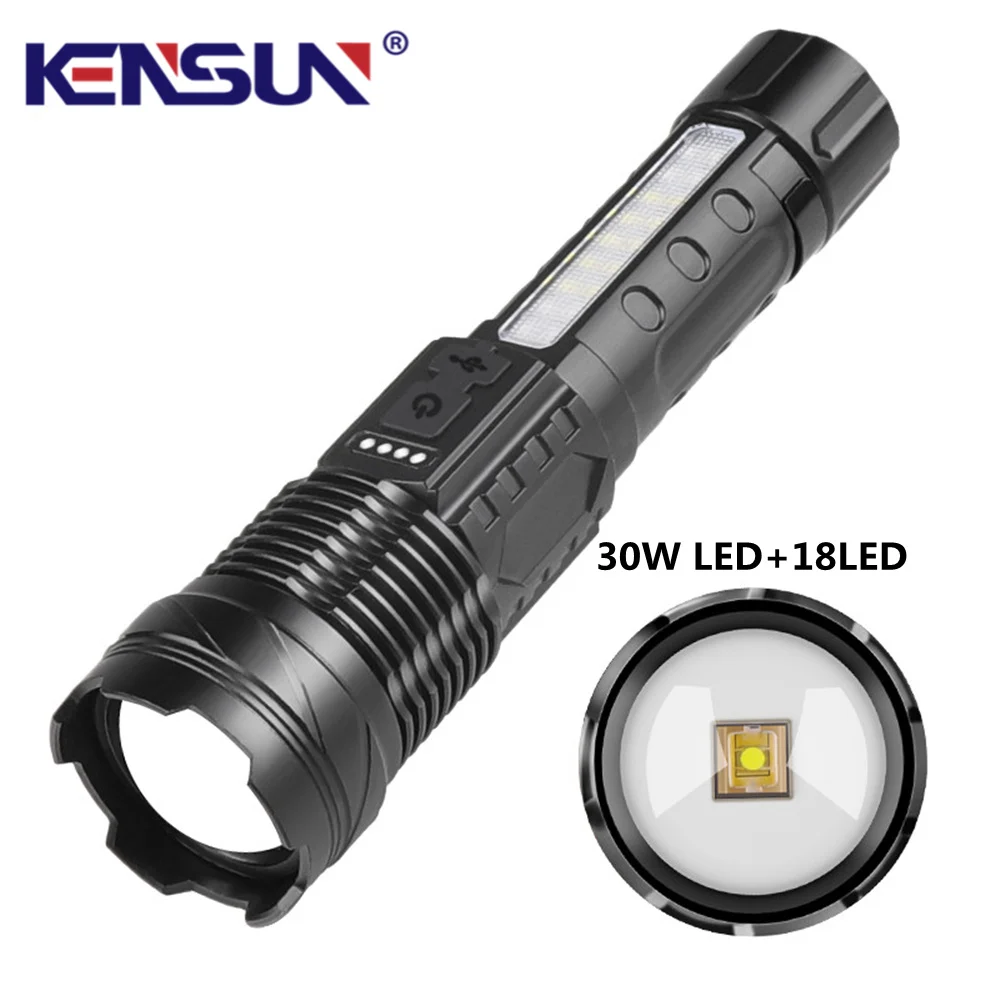 High-Power-30W-LED-18LED-Flashlight-Built-in-Type-C-Charging-Power ...