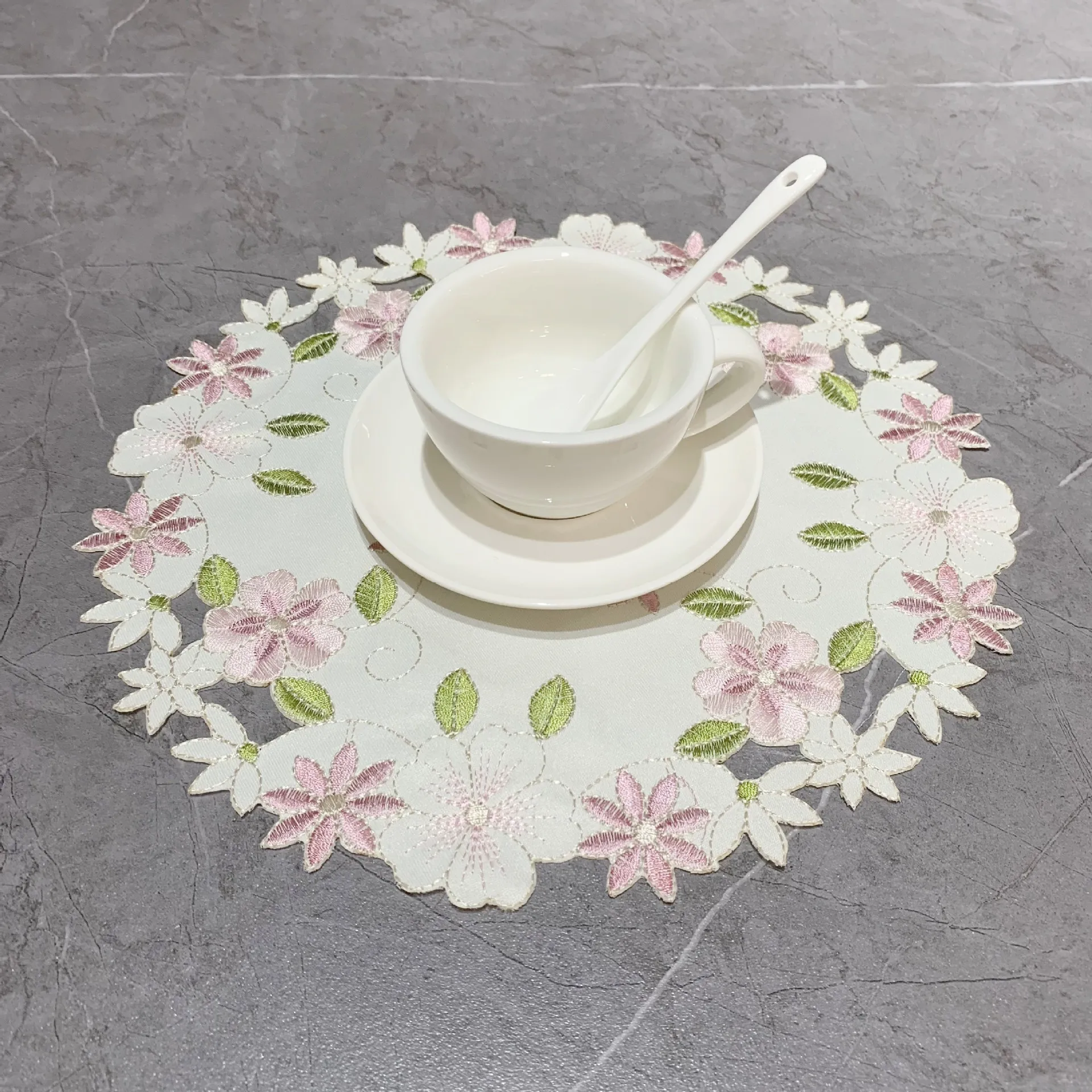 Peony-Peach-Blossom-Embroidered-Round-Coaster-Food-Mat-Wedding-Pad ...