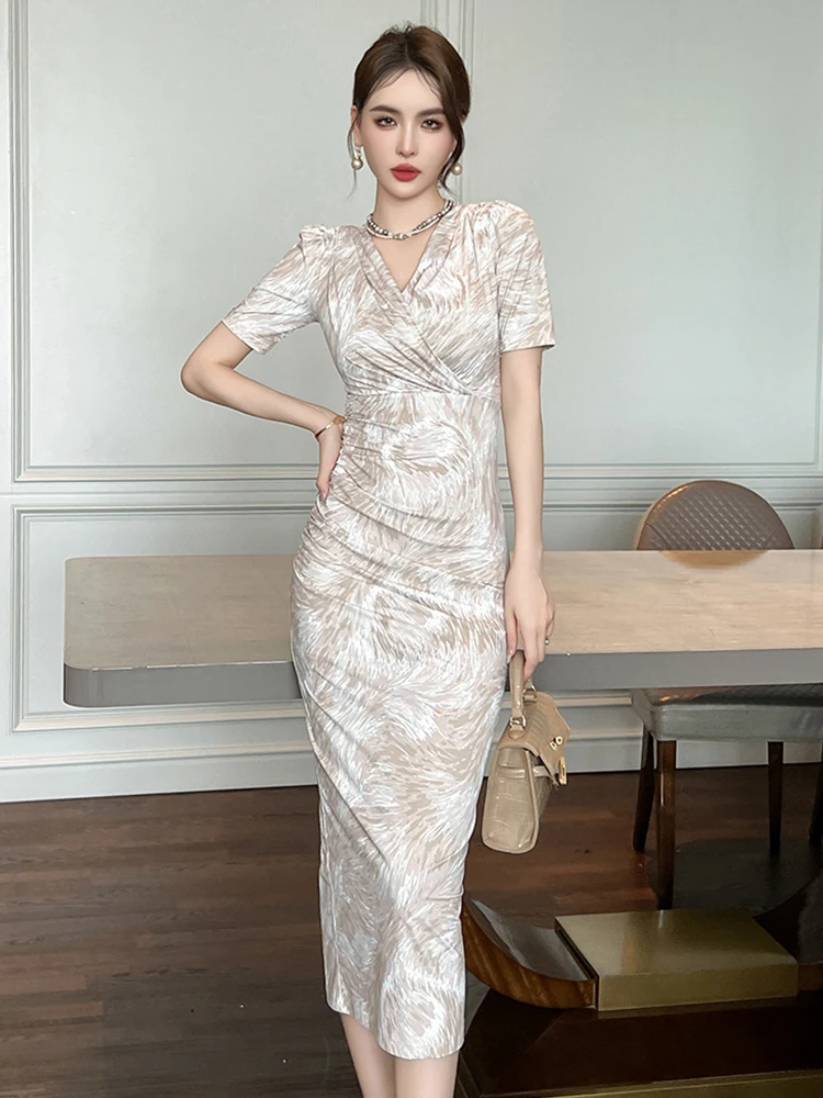 Professional Work Style Midi Dress Women Elegant OL Business Short ...