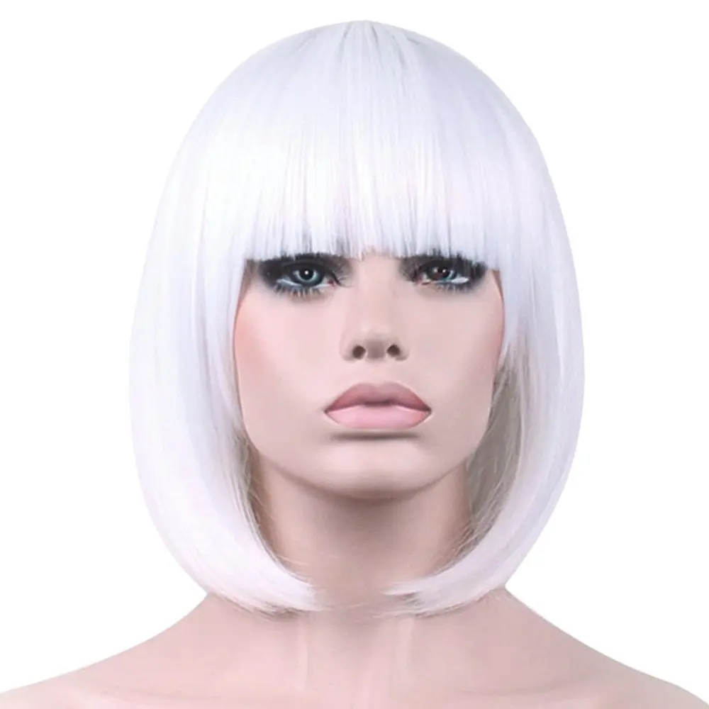White Wigs for Women Short White Bob Hair Wig with Bangs Natural ...
