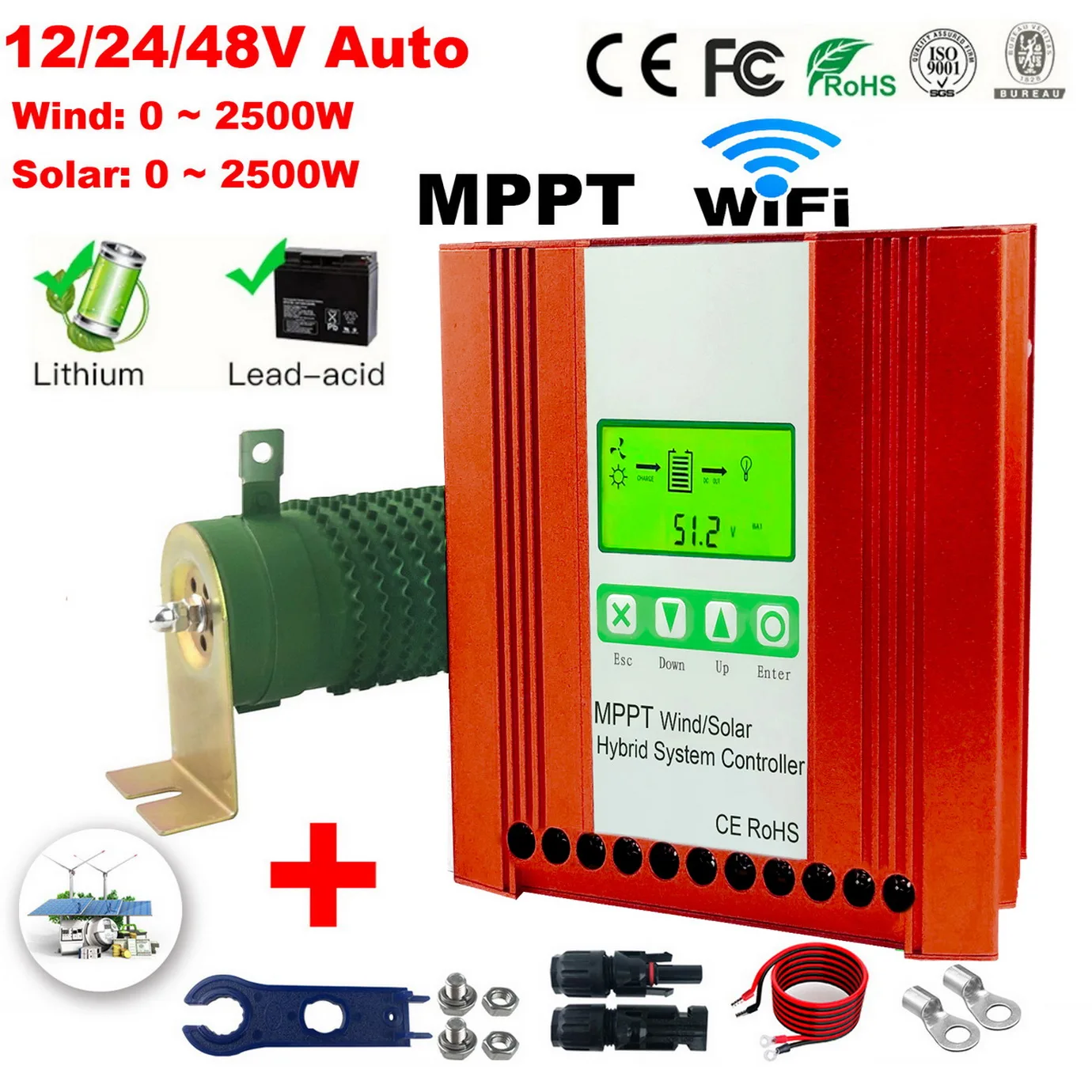5000W 12 24 48V MPPT Hybrid Charge Controller Wind Generator Solar ...