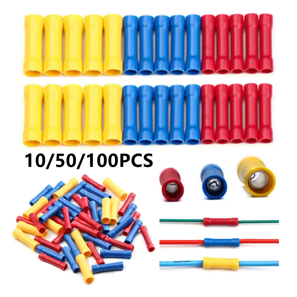 10/50/100pcs BV1.25/BV2.5/BV5.5 Insulated Straight Butt Connectors ...