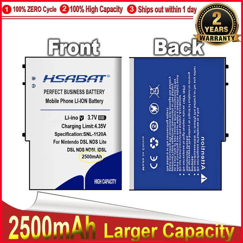 Hsabat 0 ciclo 2500mah bateria para nintendo dsl para nds lite para dsl ...