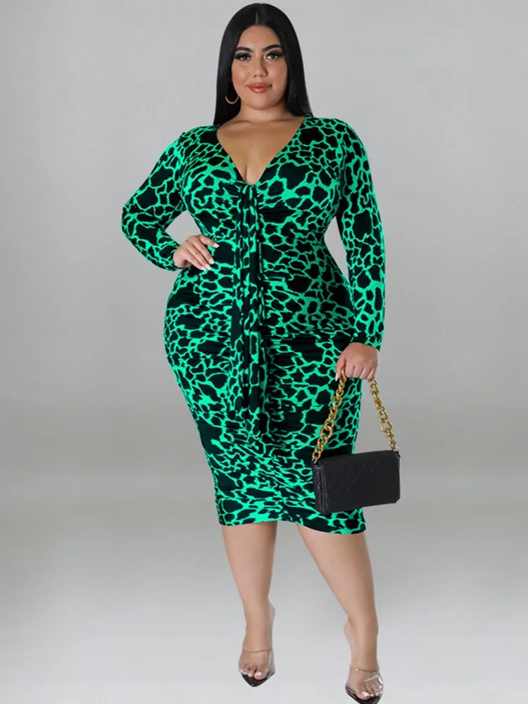 XL-5XL Plus Size Clothes Dresses Women Robes Spring Summer Long Sleeve ...