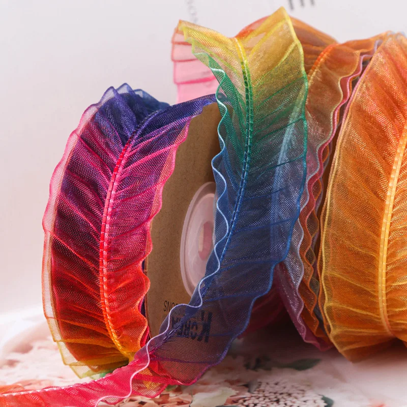 9 Yards Rainbow Gradient Ribbon Ruffled Ruffles 37MM DIY Handmade ...