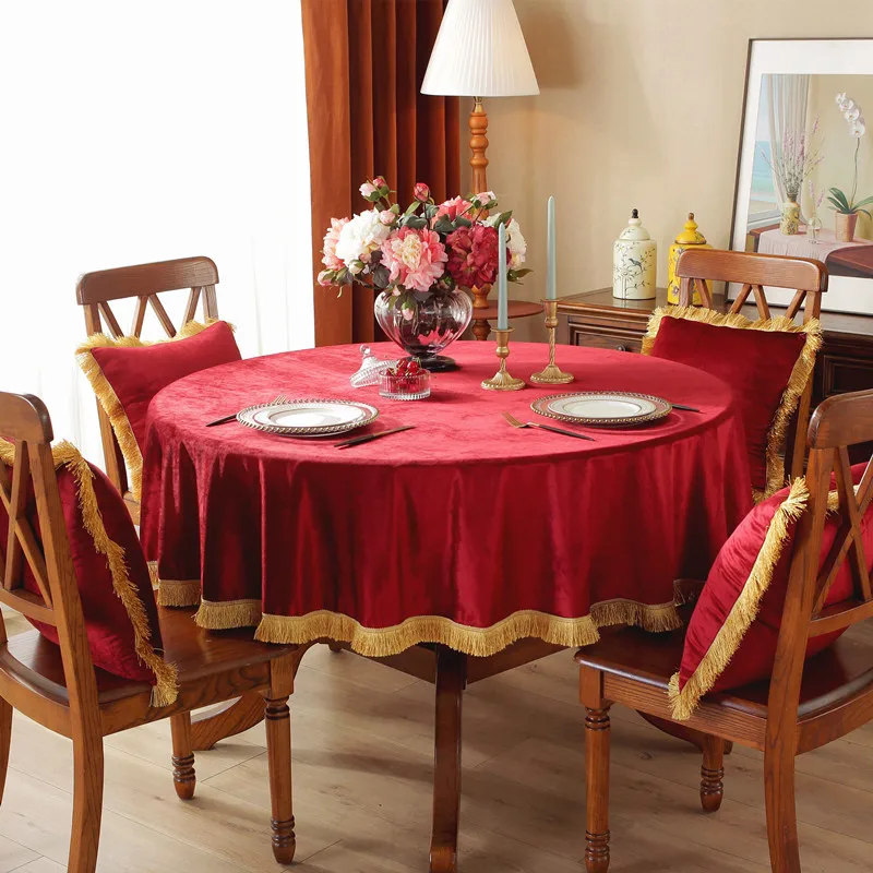 Luxury-Tassel-Red-Velvet-Tablecloth-Square-Round-Dining-Coffee-Table ...
