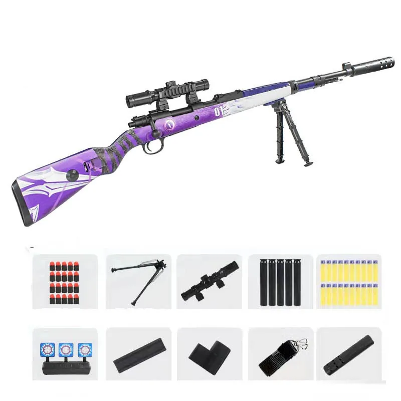 Toy Guns Blaster Kar98k Soft Bullet Shell Ejected Rifle Sniper Airsoft Weapons Manual Shooting ...