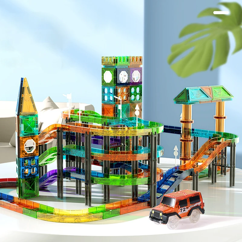 Magnetic-Building-Blocks-Race-Car-Track-Constructor-Designer-Set ...