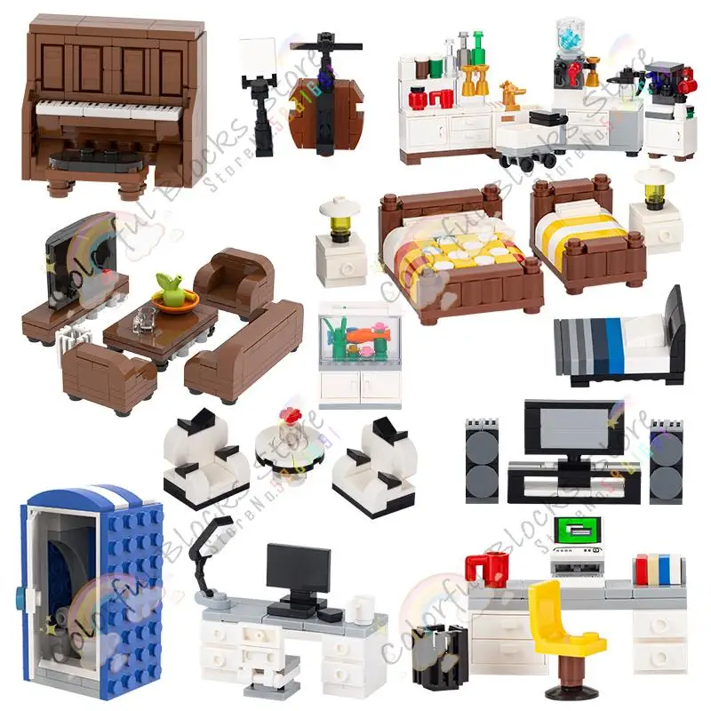 Home Furniture Series MOC Kitchen Set Sofa Set Desk Beds Toilet ...