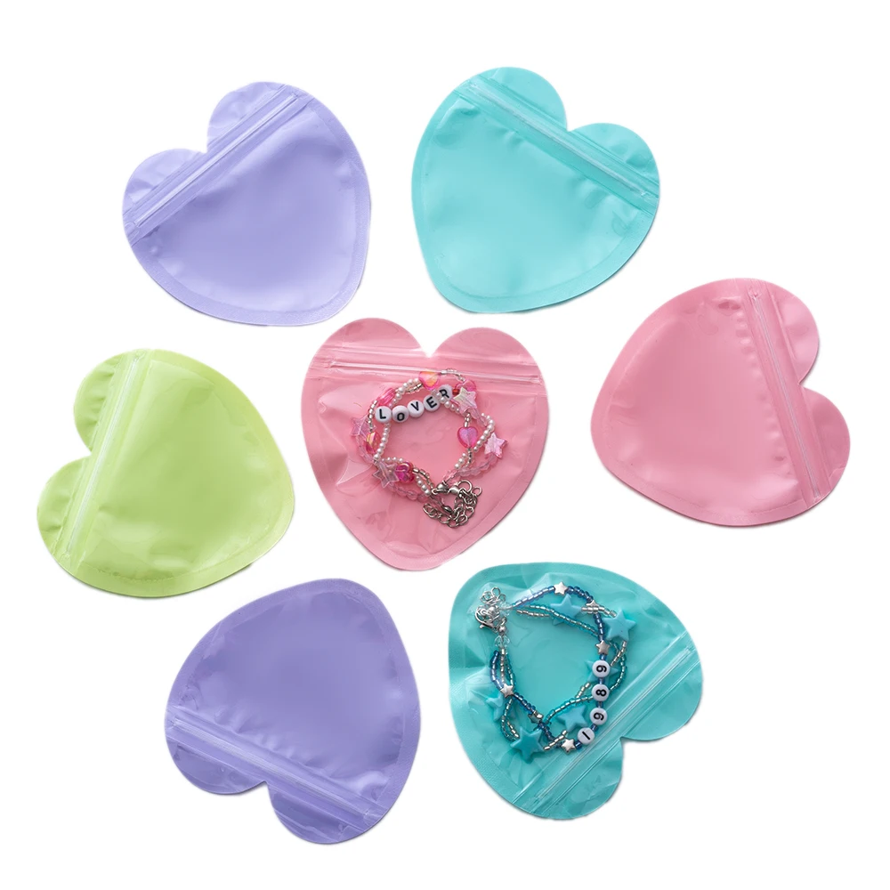 50pcs-Pink-Heart-Clear-Resealable-Bag-Cute-Cookie-Candy-Pouch-For ...