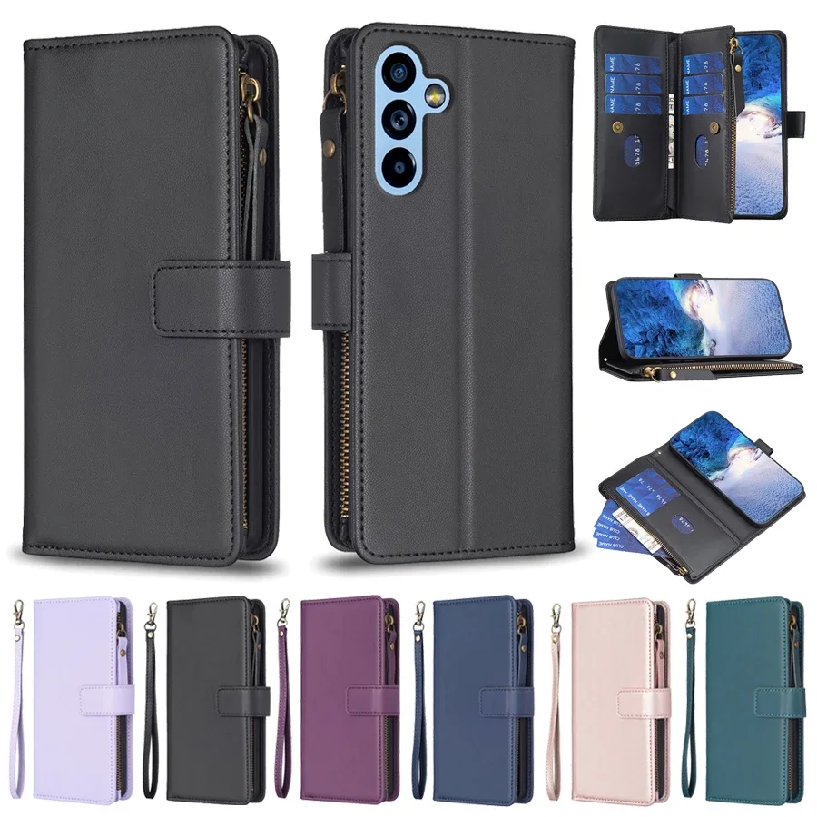 Premium Multi - card Zipper Flip Leather Wallet Case - Galaxy A15 (Blue)
