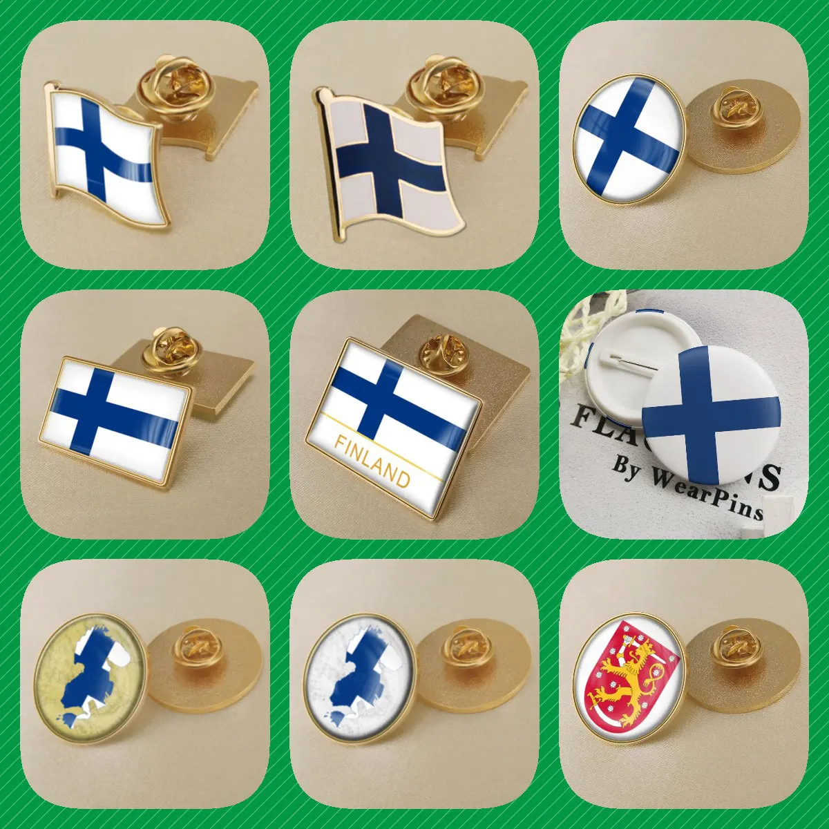 Finland-Finns-Map-Flag-National-Emblem-National-Flower-Brooches-Badges ...