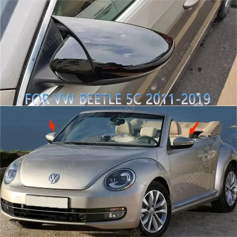 For-Volkswagen-Beetle-2pcs-Gloss-Black-Car-Rear-View-Mirror-Cover-Caps ...
