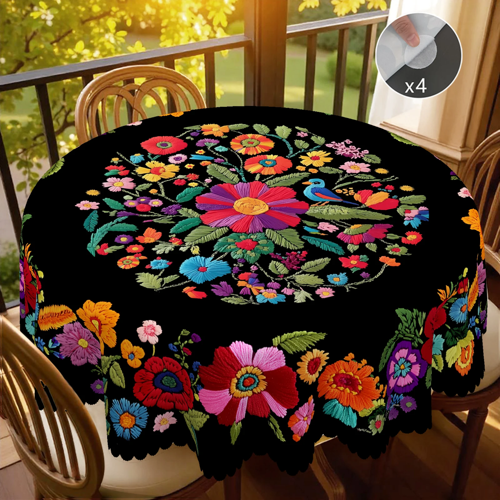 1 Piece, Vibrant Mexican Style Colorfulful Flower Tablecloth + 4 Pieces ...