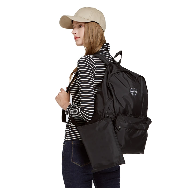 Black-Nylon-Fabric-Fold-up-Lightweight-Travel-Backpack-Hiking-Folding ...