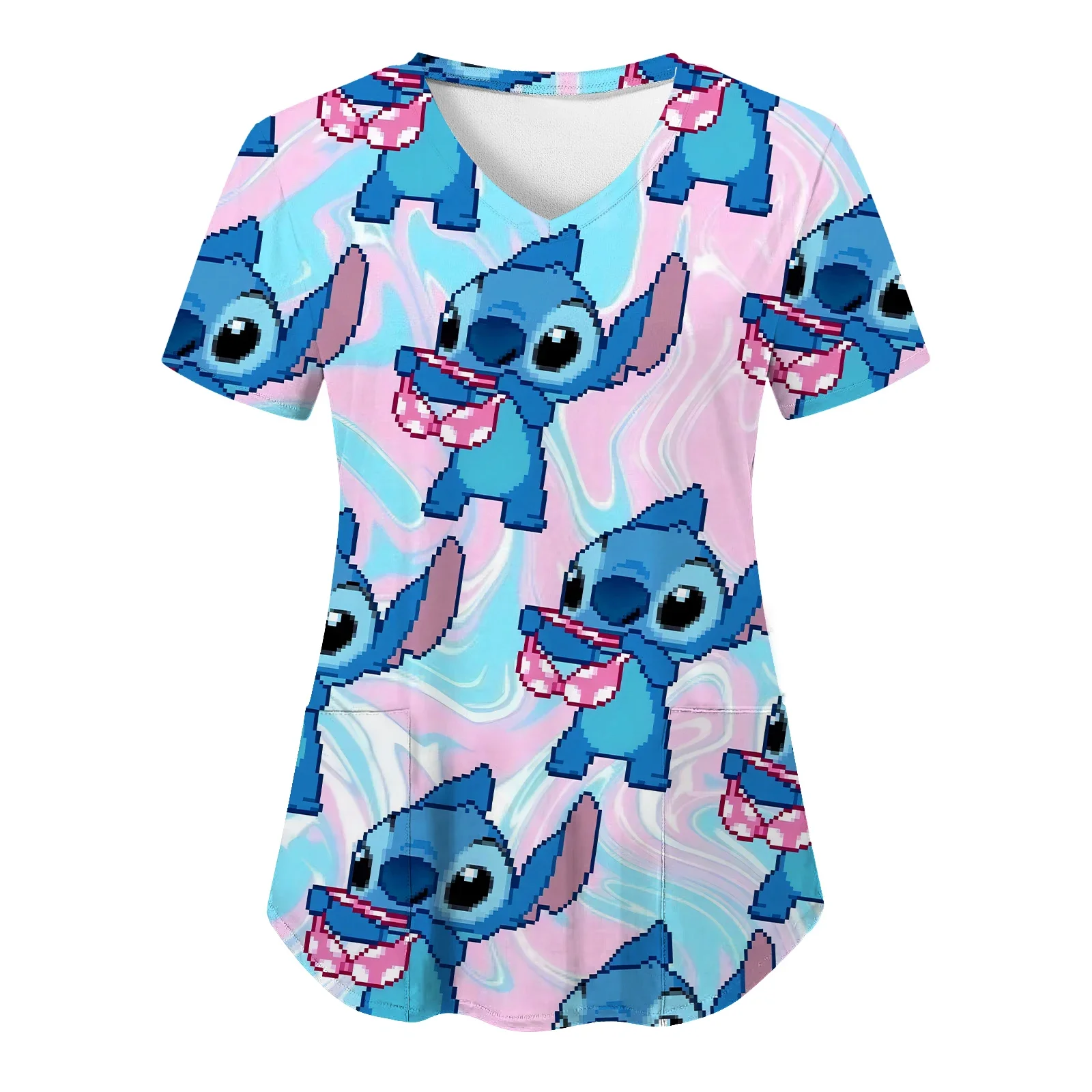 Camiseta-con-cuello-en-V-para-mujer-ropa-de-Disney-Stitch-Top-de ...