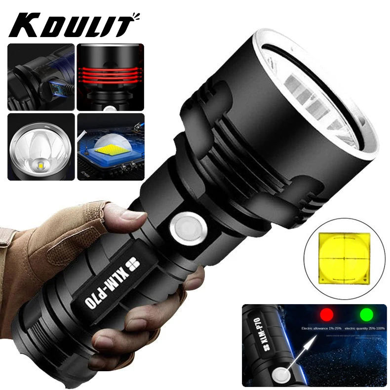 KDULIT 26650 슈퍼 밝은 손전등 알루미늄 합금 야외 LED 고전력 램프 USB 충전 P70 강한 조명 토치 라이트 ...