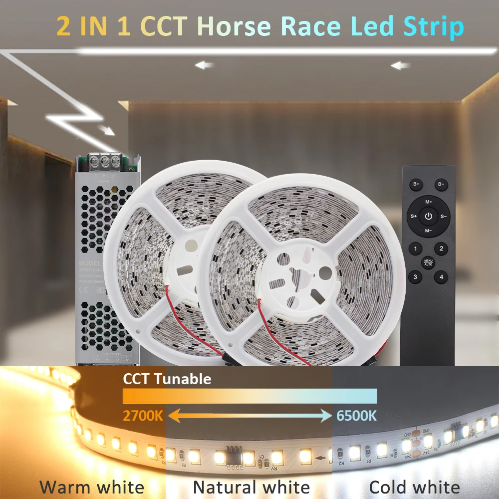 Horse-Race-Dual-Color-LED-Strip-Light-24V-2835-CCT-Cool-Warm-White ...