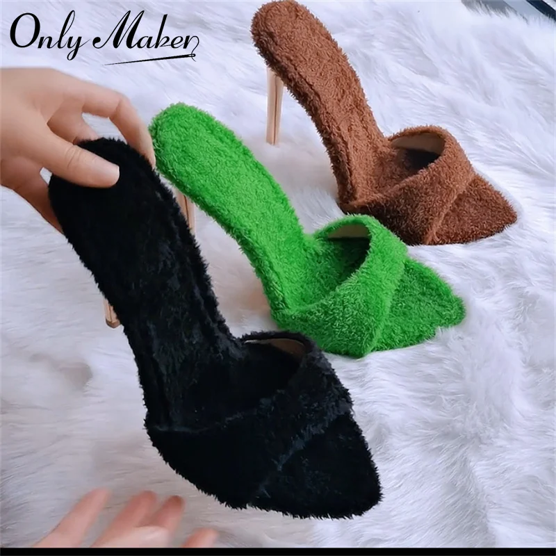 Onlymaker-Peep-Toe-Maultiere-frauen-Schwarz-Slip-Auf-D-nne-Hohe ...