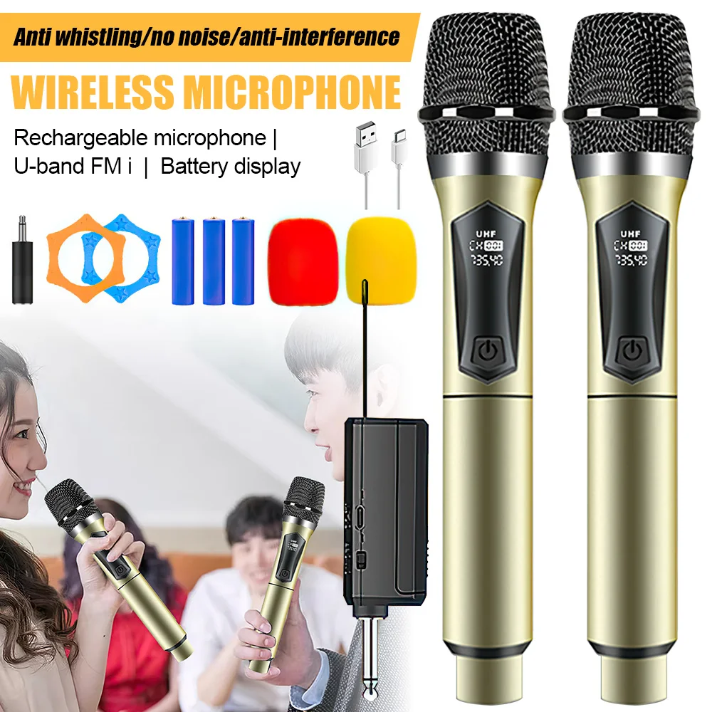 Wireless Microphones Rechargeable Professional Handheld UHF Dynamic Mic ...