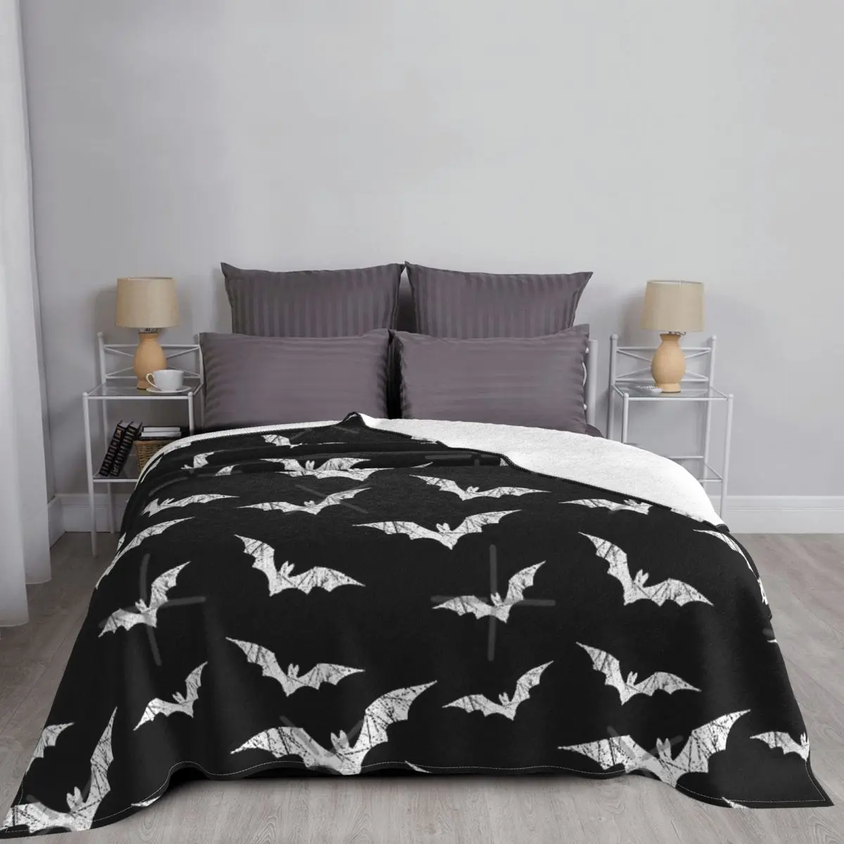 prices cheap White & Black Bats Fleece Throw Blanket Halloween Goth ...