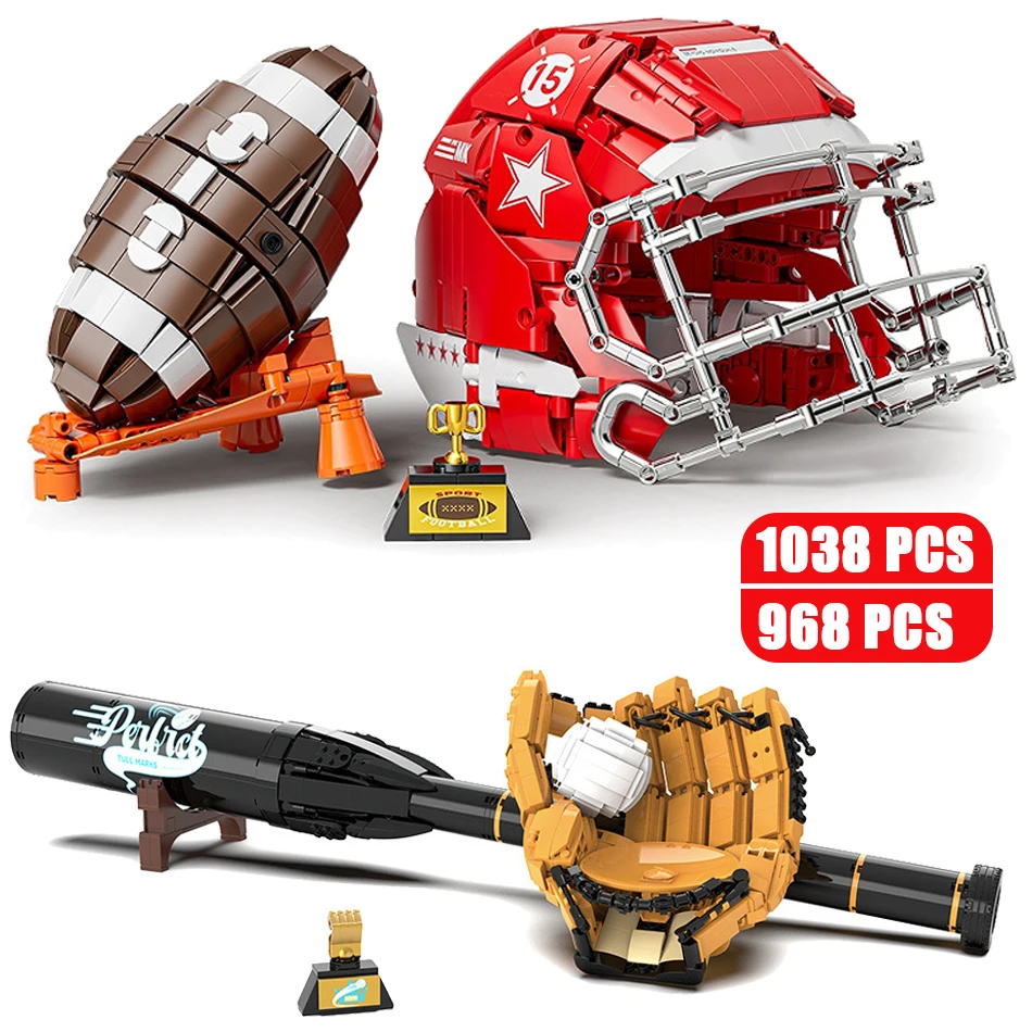 MOC-Sports-Game-Football-Rugby-Helmet-Baseball-Bat-Glove-Building ...